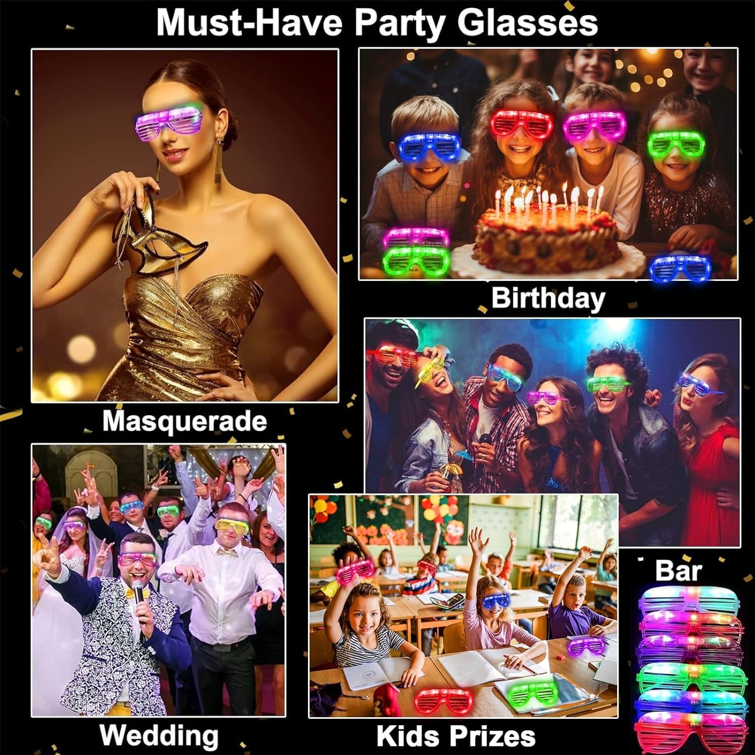 36 Pack LED Glasses New Years Eve Party Supplies Glow In The Dark for Kids Adult Rave Neon Flashing Sunglasses Glow Sticks Glasses New Years Light Up Accessories for New Years Birthday Decorations