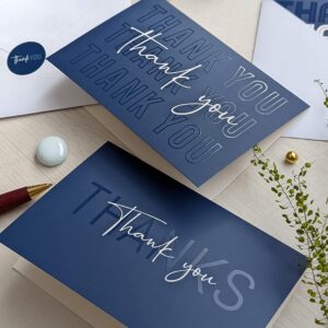 100 Thank You Cards with Envelopes and Stickers - 4 Unique Navy Blue Designs Bulk Blank Notes Luxury UV Printing for Business, Formal and All Occasions 4x6 Inch Blank Inside