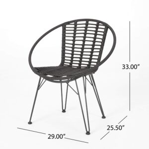 GDFStudio Great Deal Furniture Outdoor Wicker Dining Chairs (Set of 2), Gray and Black