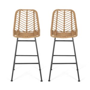 gdfstudio outdoor wicker barstools (set of 2), light brown and black