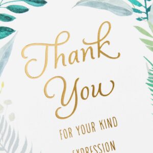 Hallmark Pack of 20 Thank You for Your Sympathy Cards, Gold Foil Greenery (Funeral Thank You Cards)