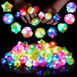 sauyoza 38 pack party favors for kids 4-8 8-12 led light up rings christmas goodie bag stuffers treasure box toys for classroom prizes glow in the dark party supplies for kids birthday party favors