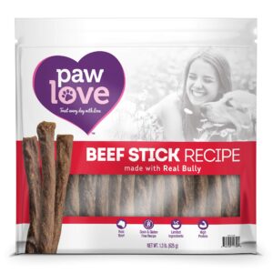 pawlove treats quick and crunchy gourmet beef stick recipe dog snacks – light and airy chew – rich in delicious beef flavor – healthy grain free, high protein chew - small dog size - (1.3 lb. bag)