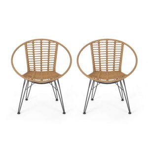 gdfstudio outdoor wicker dining chairs (set of 2), light brown and black