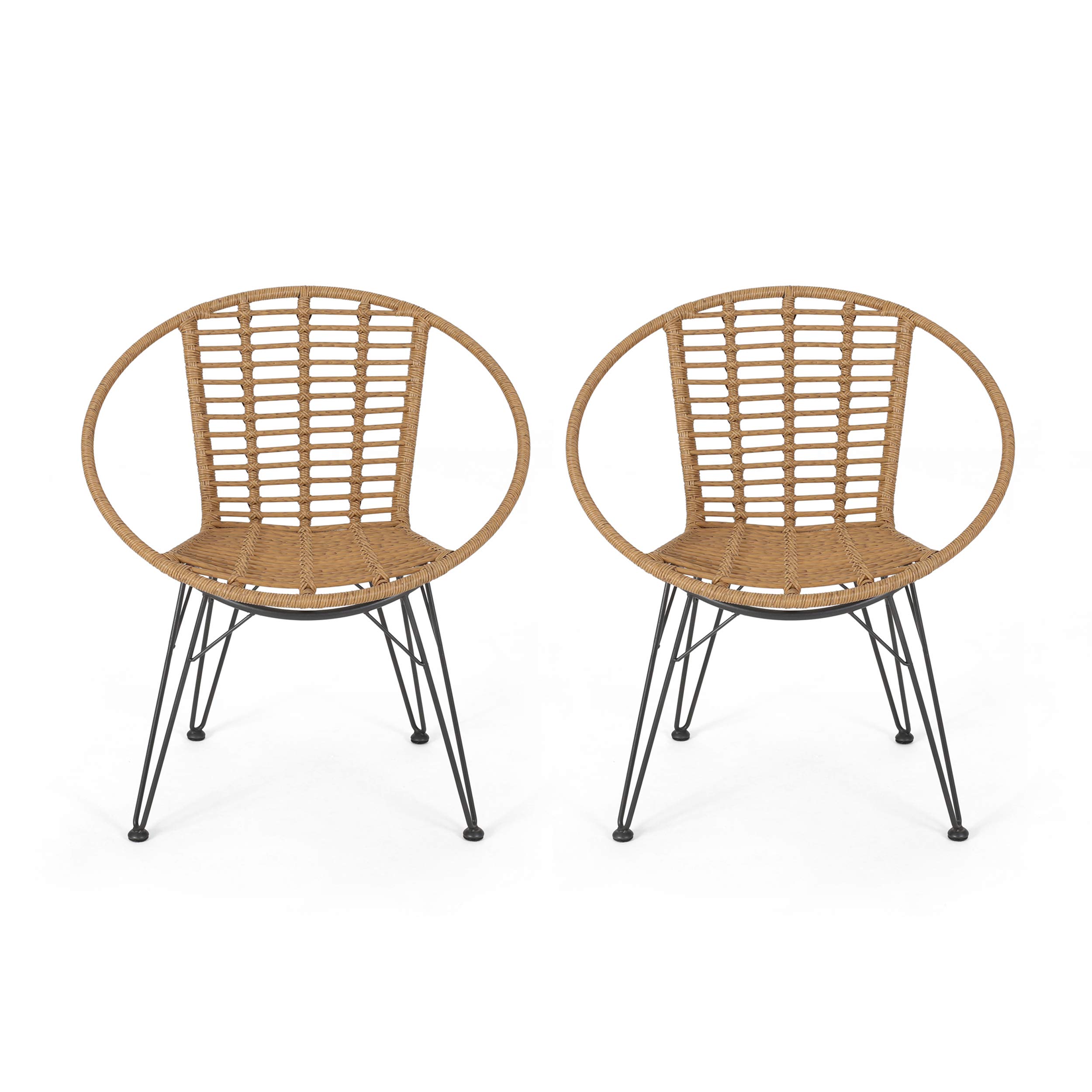 GDFStudio Outdoor Wicker Dining Chairs (Set of 2), Light Brown and Black