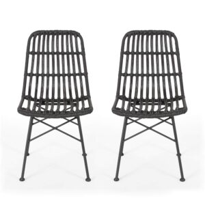 gdfstudio indoor wicker dining chairs (set of 2), gray and black