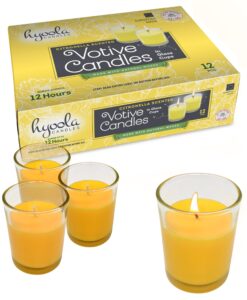 citronella candle votives in glass cup - 12 pack - indoor and outdoor decorative and mosquito, insect and bug repellent candle - natural fresh scent - 12 hour burn time - made in europe