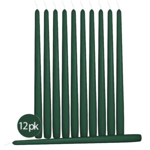 Hyoola 12 Pack Tall Taper Candles - 12 Inch Hunter Green Dripless, Unscented Dinner Candle - Paraffin Wax with Cotton Wicks - 10 Hour Burn Time