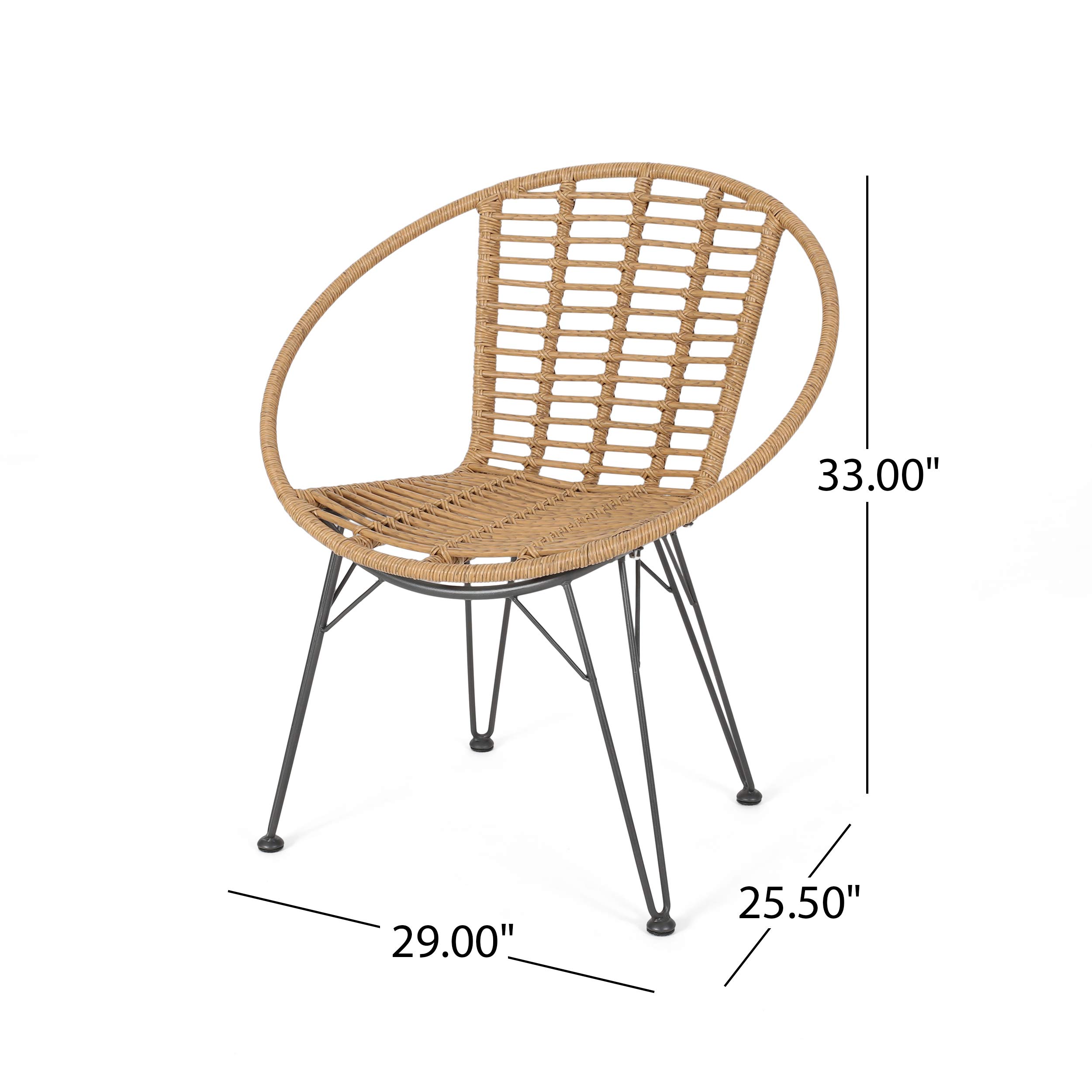 GDFStudio Outdoor Wicker Dining Chairs (Set of 2), Light Brown and Black