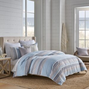 Levtex Home - Santander Duvet Cover Set - King Duvet Cover + Two King Pillow Cases - Grey, Chambray, Blue, White - Jacquard - Duvet Cover (106 x 94in.) and Pillow Case (36 x 20in.) - Cotton