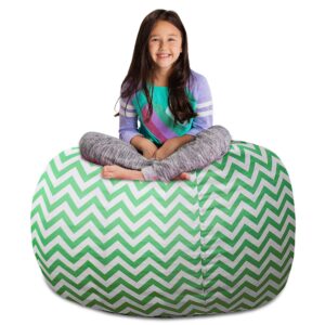 posh stuffable kids stuffed animal storage bean bag chair cover - childrens toy organizer, x-large 48" - pattern chevron green and white