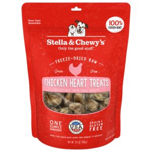 stella & chewy's freeze-dried raw single ingredient chicken hearts dog treats, 11.5 oz. bag