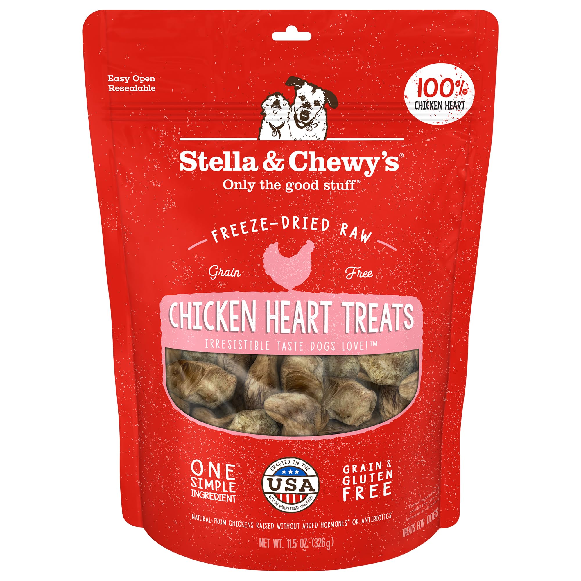 Stella & Chewy's Freeze-Dried Raw Single Ingredient Chicken Hearts Dog Treats, 11.5 oz. Bag