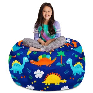 posh stuffable kids stuffed animal storage bean bag chair cover - childrens toy organizer, x-large-48 - canvas dinos on blue