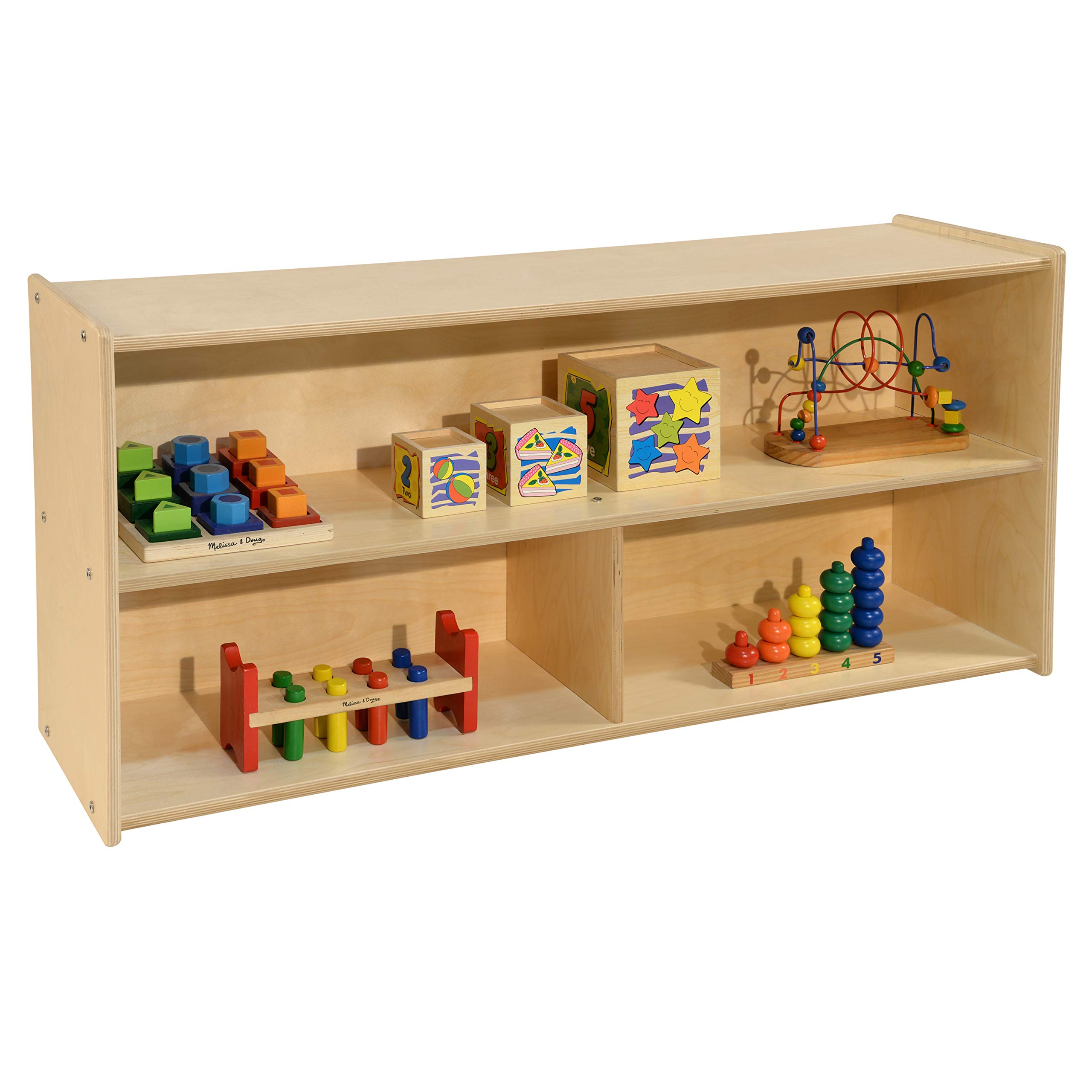 Contender Kids Storage Organizer for Toys, Games, Art, and Books, 2 Shelves, Wood Furniture for Toddlers, Children, Daycare, Classroom, 47-inch Width