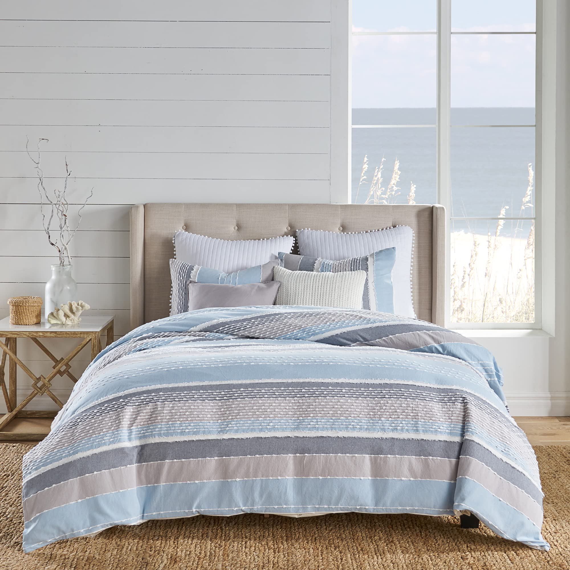 Levtex Home - Santander Duvet Cover Set - King Duvet Cover + Two King Pillow Cases - Grey, Chambray, Blue, White - Jacquard - Duvet Cover (106 x 94in.) and Pillow Case (36 x 20in.) - Cotton