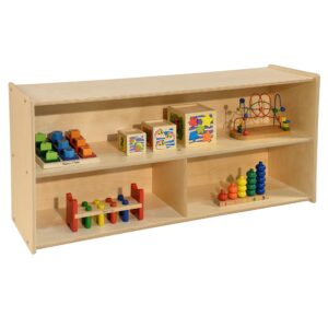 contender kids storage organizer for toys, games, art, and books, 2 shelves, wood furniture for toddlers, children, daycare, classroom, 47-inch width