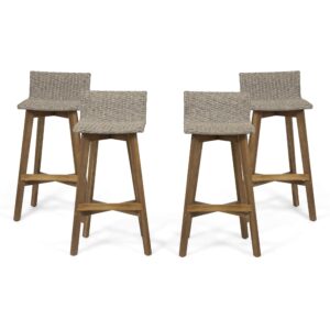 gdfstudio outdoor wood & wicker barstools (set of 4), light brown and teak