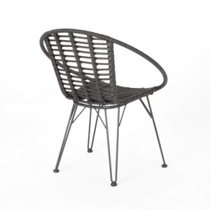 GDFStudio Great Deal Furniture Outdoor Wicker Dining Chairs (Set of 2), Gray and Black