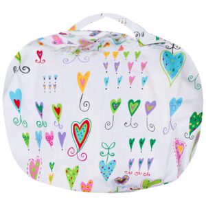 Posh Stuffable Kids Stuffed Animal Storage Bean Bag Chair Cover - Childrens Toy Organizer, X-Large-48 - Canvas Multi-Colored Hearts on White