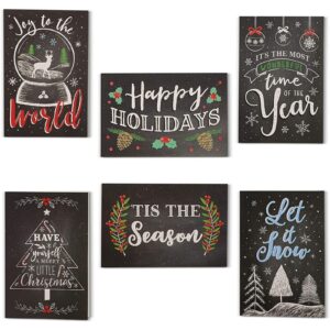 48 pack merry christmas cards with envelopes 4x6, festive holiday greeting card for xmas, 6 chalkboard designs