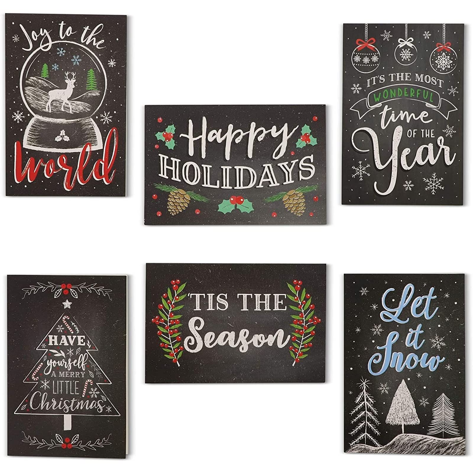 48 Pack Merry Christmas Cards with Envelopes 4x6, Festive Holiday Greeting Card for Xmas, 6 Chalkboard Designs