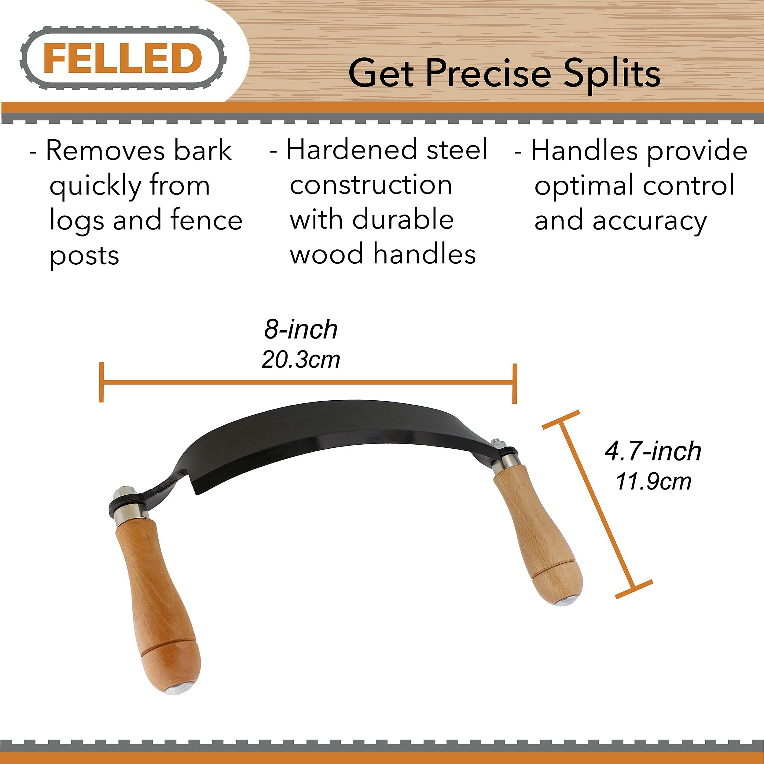 Felled Draw Shave Knife – 8in Curved Draw Knife Curved Draw Shave Tool Woodworking Debarking Hand Tool