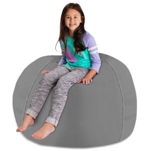 Posh Stuffable Kids Stuffed Animal Storage Bean Bag Chair Cover - Childrens Toy Organizer, X-Large 48" - Solid Gray