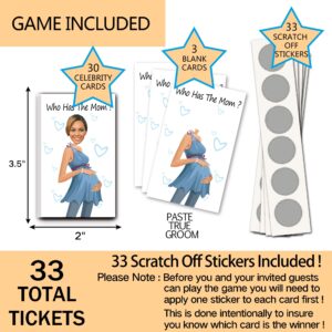 33 Cute Baby Shower Games - Scratch Off Lottery Ticket Raffle Cards Baby Shower Game - Funny Baby Shower Games - Who Has The Mom - 33 Sheets