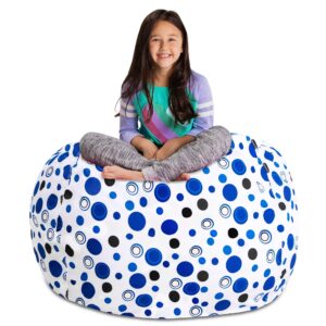 posh stuffable kids stuffed animal storage bean bag chair cover - childrens toy organizer, x-large 48" - canvas bubbles blue and white