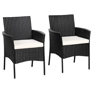 tangkula 2 pieces patio wicker chair, outdoor pe rattan armchairs with removable cushions, patio dining resin wicker chairs for garden, poolside, lawn, porch and backyard (black)