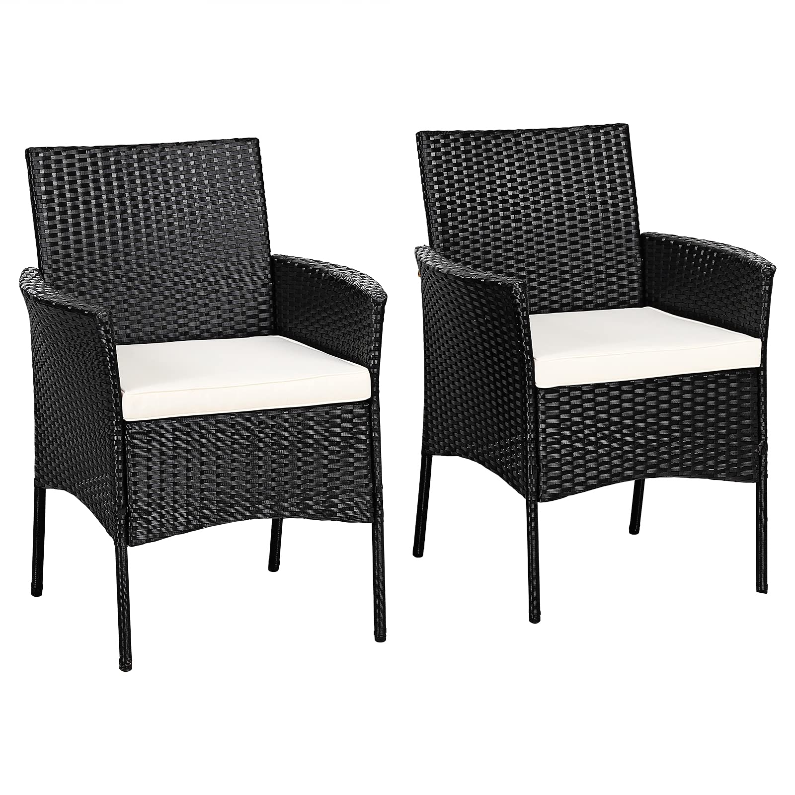 Tangkula 2 Pieces Patio Wicker Chair, Outdoor PE Rattan Armchairs with Removable Cushions, Patio Dining Resin Wicker Chairs for Garden, Poolside, Lawn, Porch and Backyard (Black)