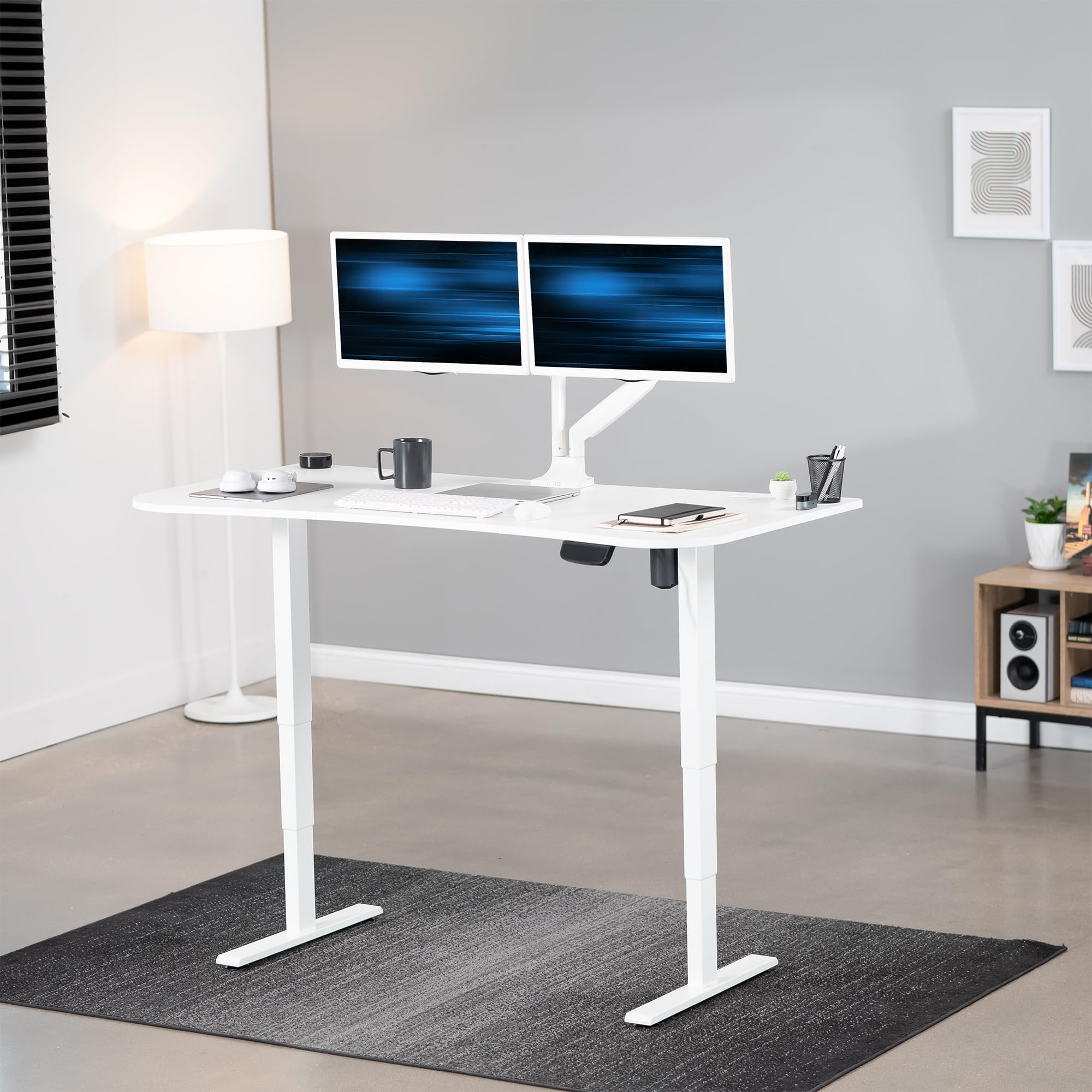 VIVO Electric 63 x 32 inch Standing Desk Workstation, Memory Controller Height Adjustment, 176 lb Frame Support, 2E Series, White Top White Frame, DESK-KIT-2E1W