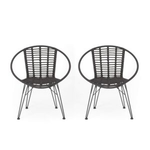 gdfstudio great deal furniture outdoor wicker dining chairs (set of 2), gray and black