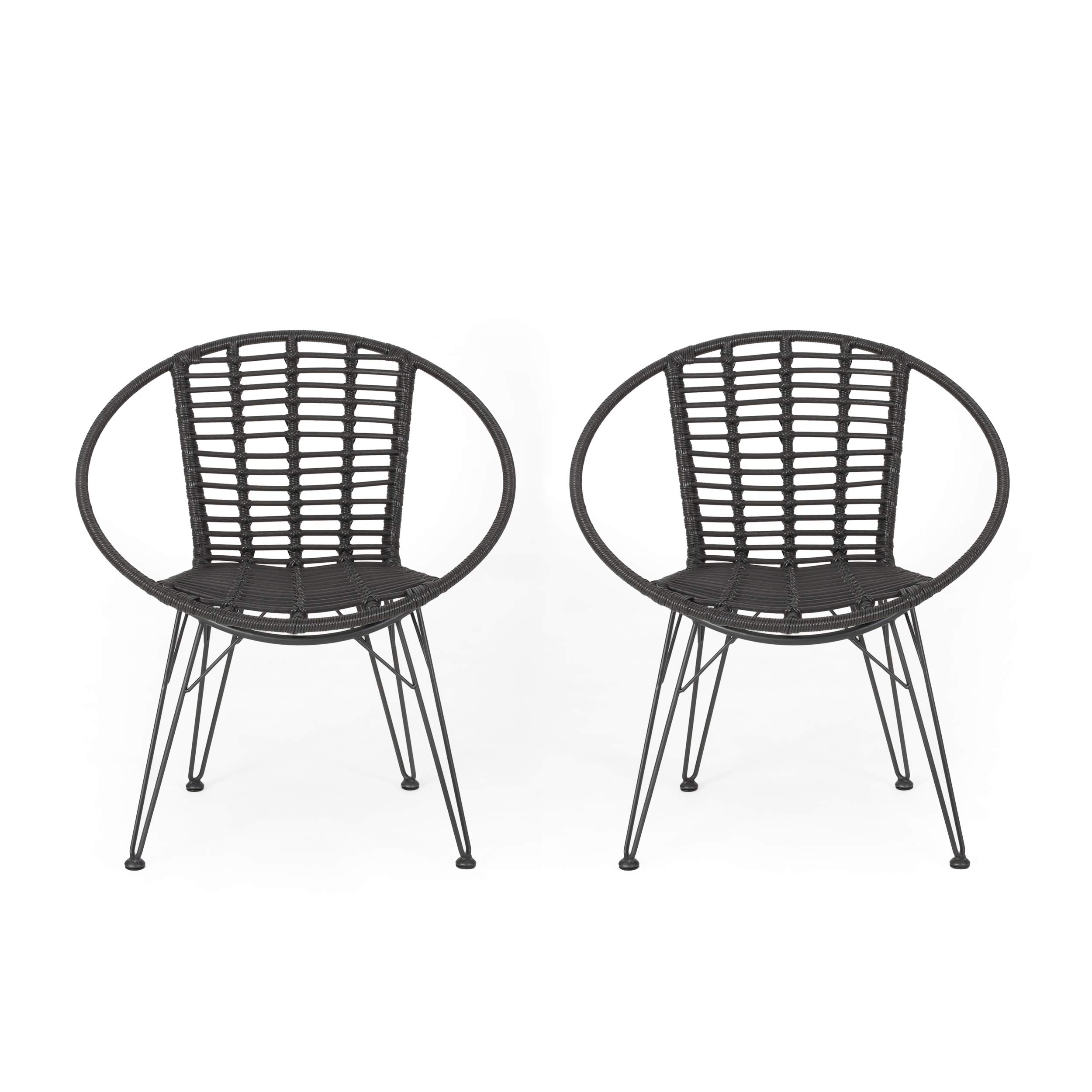 GDFStudio Great Deal Furniture Outdoor Wicker Dining Chairs (Set of 2), Gray and Black