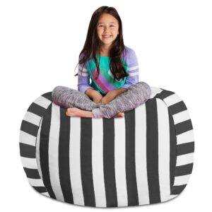 posh stuffable kids stuffed animal storage bean bag chair cover - childrens toy organizer, x-large 48" - canvas stripes gray and white