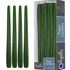 Hyoola 12 Pack Tall Taper Candles - 12 Inch Hunter Green Dripless, Unscented Dinner Candle - Paraffin Wax with Cotton Wicks - 10 Hour Burn Time