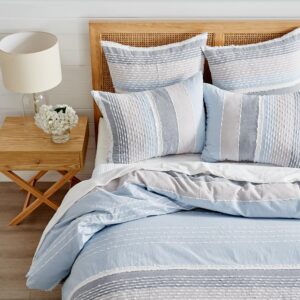 Levtex Home - Santander Duvet Cover Set - King Duvet Cover + Two King Pillow Cases - Grey, Chambray, Blue, White - Jacquard - Duvet Cover (106 x 94in.) and Pillow Case (36 x 20in.) - Cotton