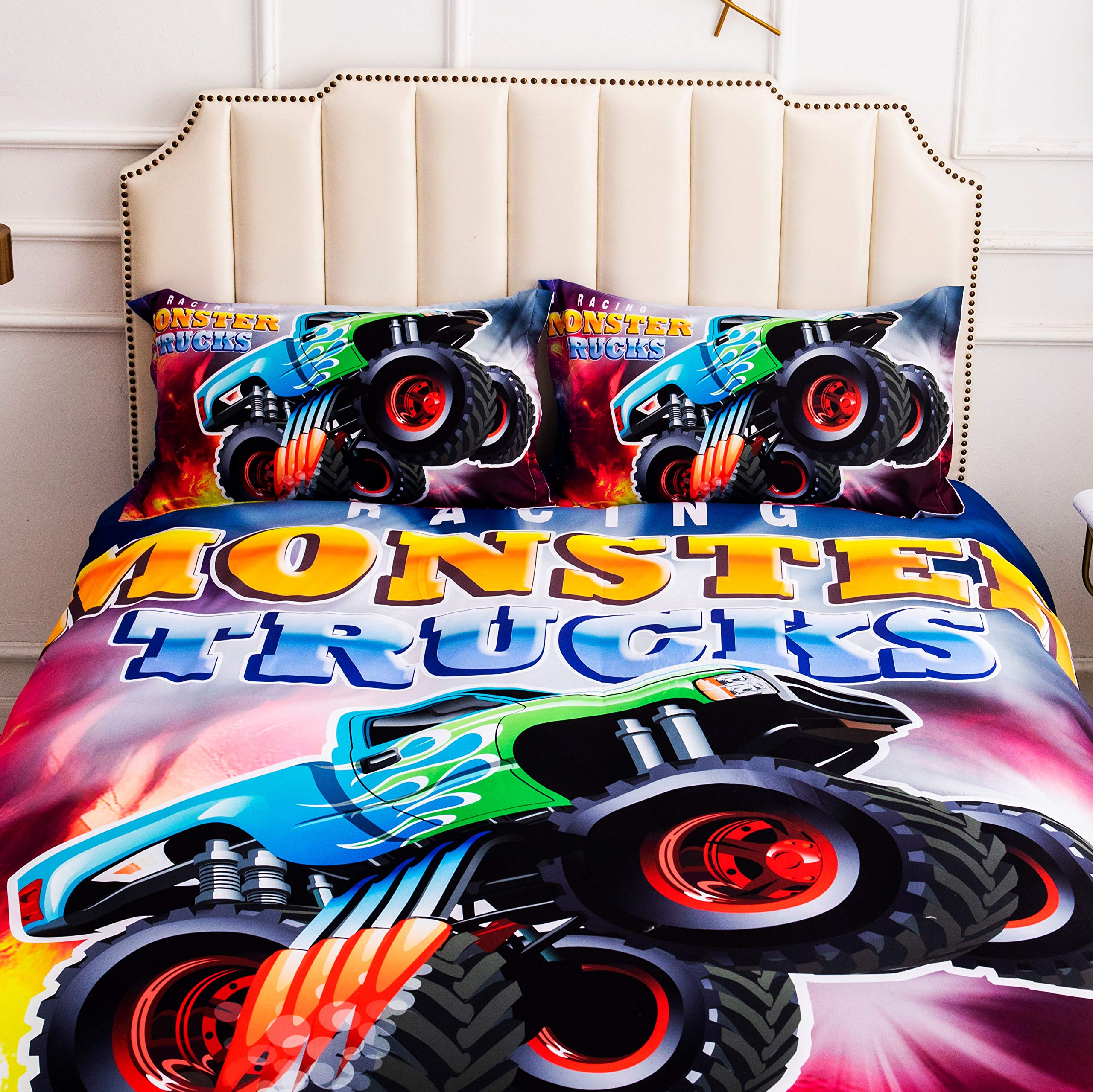 Suncloris,3D Racing Monster Truck Home Duvet Cover Bedding Set.Included: Duvet Cover,Pillowcase(no Comforter Inside) (Full)