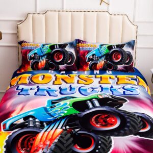 Suncloris,3D Racing Monster Truck Home Duvet Cover Bedding Set.Included: Duvet Cover,Pillowcase(no Comforter Inside) (Twin)