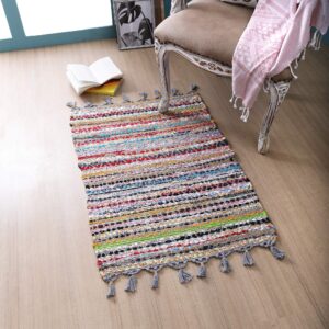 100% Cotton Rag Rug 2x3' Washable Multicolor Chindi Rug - Hand Woven & Reversible for Living Room Kitchen Entryway Rug -Multi Color, Farmhouse Rug.