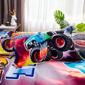 Suncloris,3D Racing Monster Truck Home Duvet Cover Bedding Set.Included: Duvet Cover,Pillowcase(no Comforter Inside) (Full)