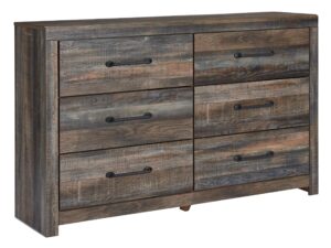 signature design by ashley drystan rustic industrial 6 drawer dresser, weatherworn brown