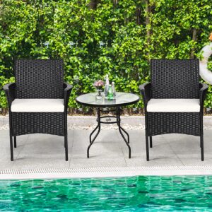 Tangkula 2 Pieces Patio Wicker Chair, Outdoor PE Rattan Armchairs with Removable Cushions, Patio Dining Resin Wicker Chairs for Garden, Poolside, Lawn, Porch and Backyard (Black)