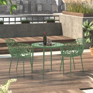 LeisureMod Devon Modern Aluminum Indoor-Outdoor Stackable Patio Dining Armchair, Set of 2, Khaki Green