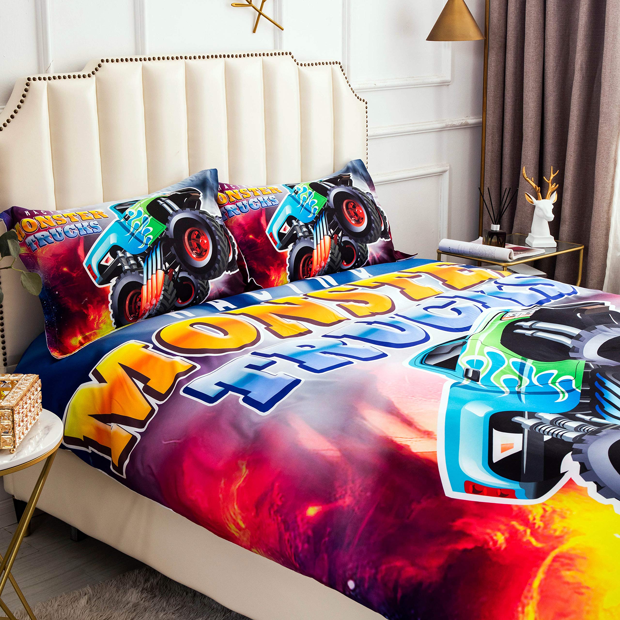 Suncloris,3D Racing Monster Truck Home Duvet Cover Bedding Set.Included: Duvet Cover,Pillowcase(no Comforter Inside) (Full)