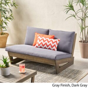 GDFStudio Outdoor Acacia Wood Loveseat with Cushions, Gray and Dark Gray