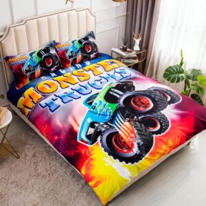 Suncloris,3D Racing Monster Truck Home Duvet Cover Bedding Set.Included: Duvet Cover,Pillowcase(no Comforter Inside) (Full)