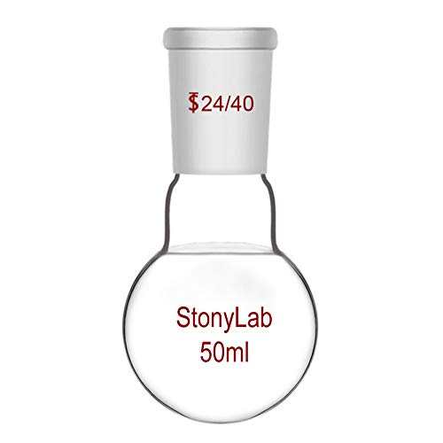 StonyLab Glass 50ml Short Neck Round Bottom Flask, Borosilicate Glass Single Neck Heavy Wall Flask RBF with 24/40 Standard Taper Outer Joint - 50ml