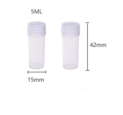 LASSUM 50 Pcs Plastic Sample Bottles Mini Clear Storage Case with Lid, 5ML Small Bottle Vial Storage